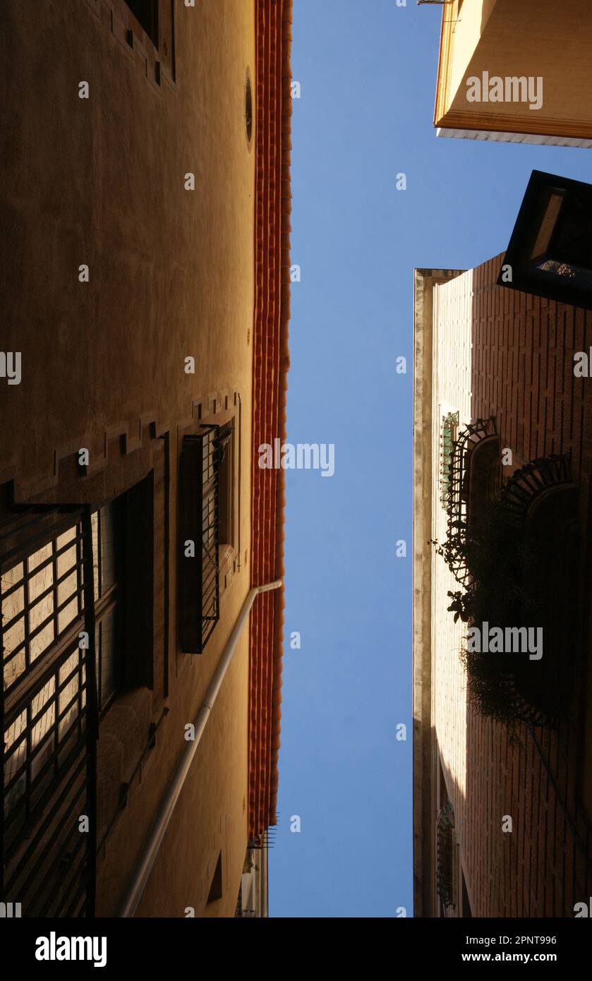 Low Angle Upshot of Barcelona Buildings With Juliet Balconies Sun Hit ...