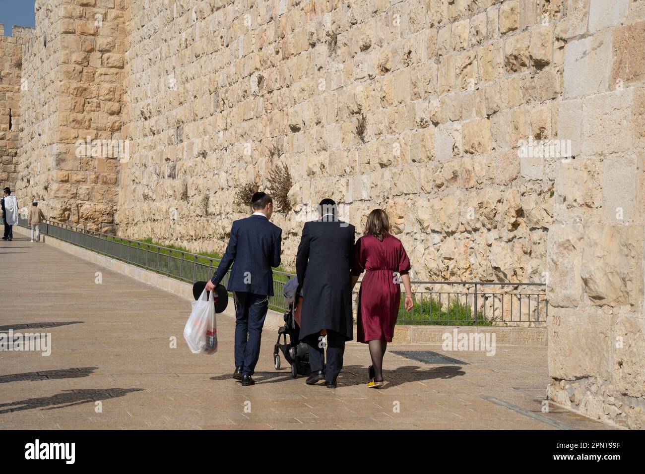 Jerusalem, Israel - November 12th, 2022: A jewish orthodox family on a ...