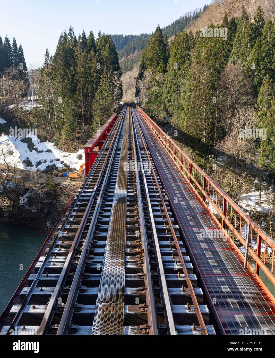 The Akita Nairiku Line rail bridge over the Ani River in Akita ...