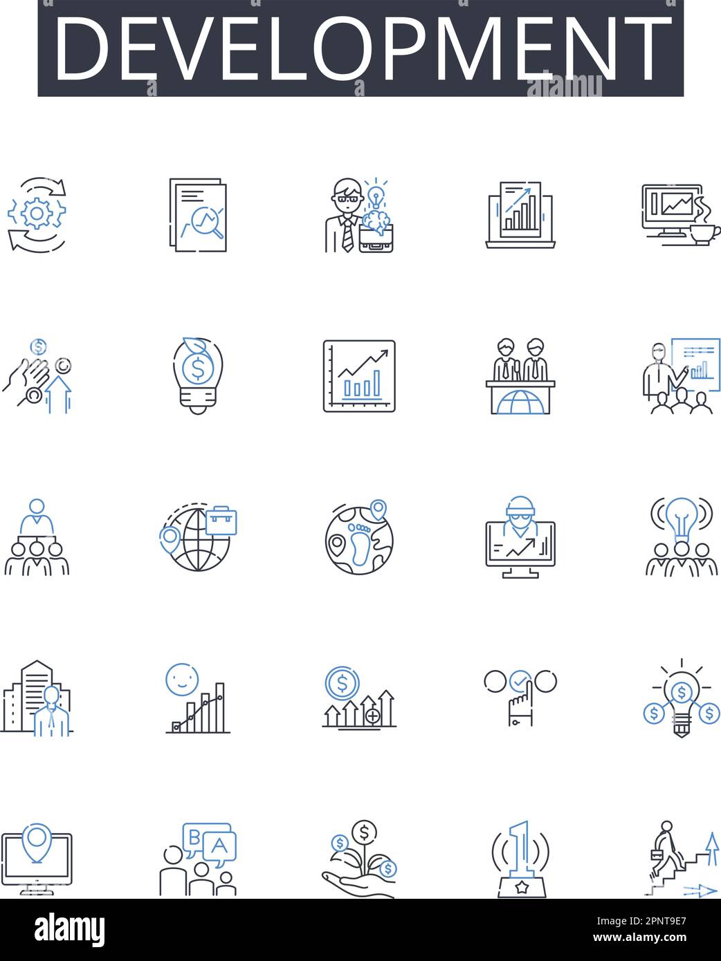 Development line icons collection. Advancement, Evolution, Progression, Improvement, Growth ...