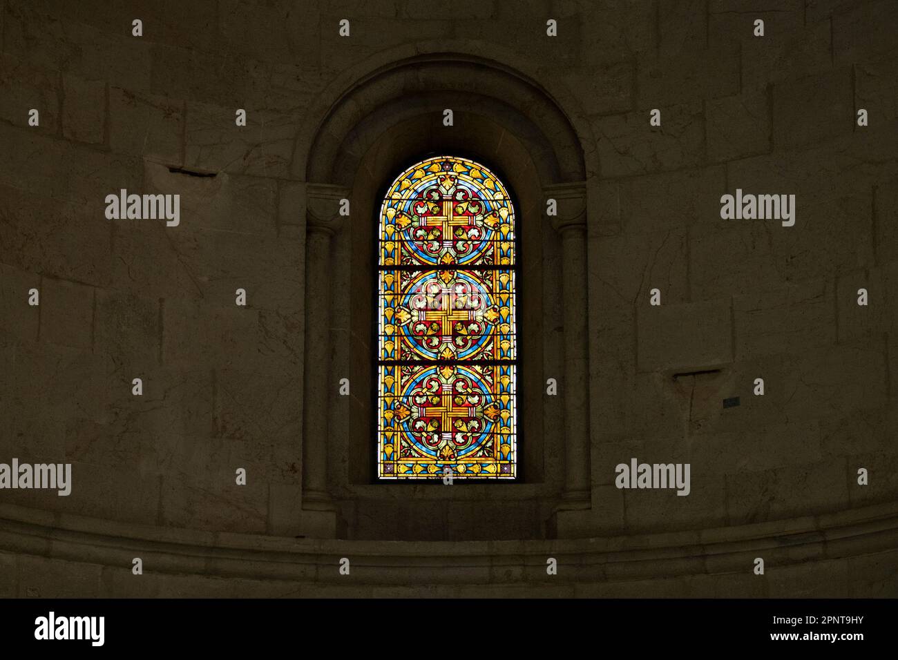 Jerusalem, Israel - November 12th, 2022: A stained glass window in the ...