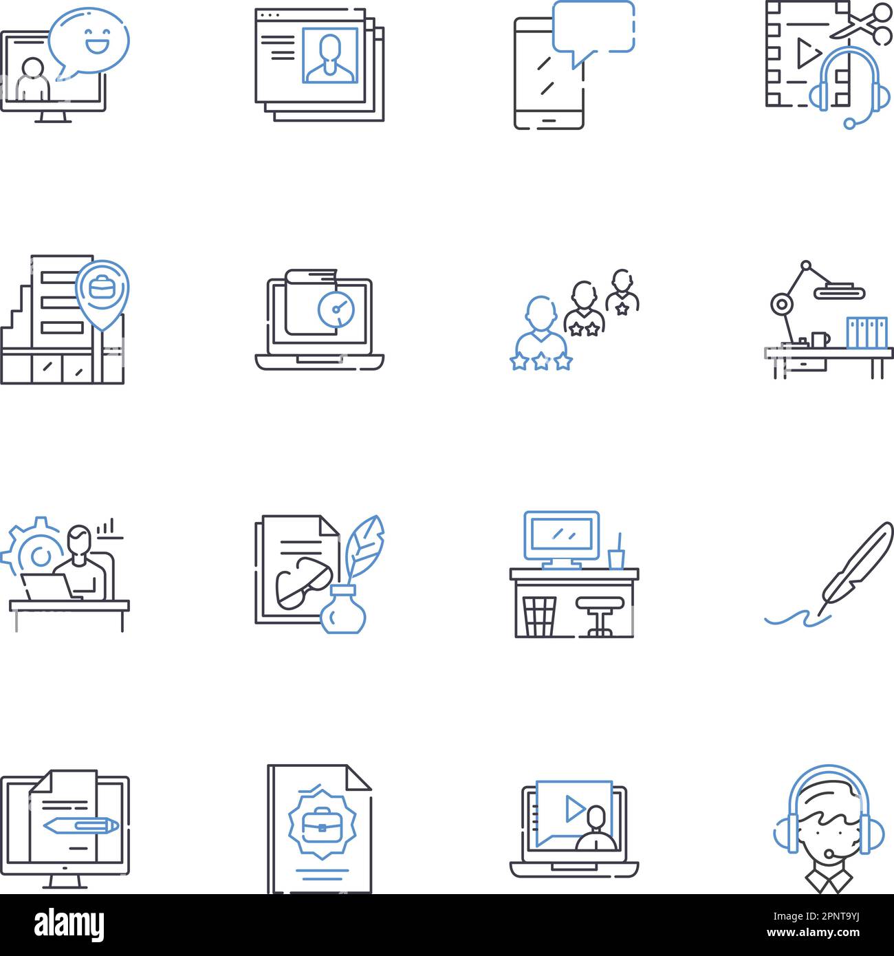 Virtual Work Line Icons Collection Remote Telecommuting Digital