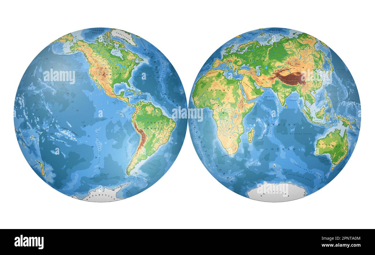 Highly detailed physical World Map in globe shape of Earth. Nicolosi ...