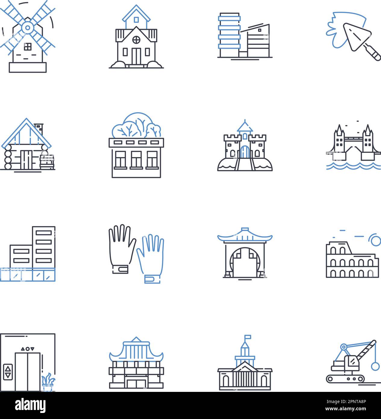 Rivet gun line icons collection. fastening, tool, metalwork, assembly ...