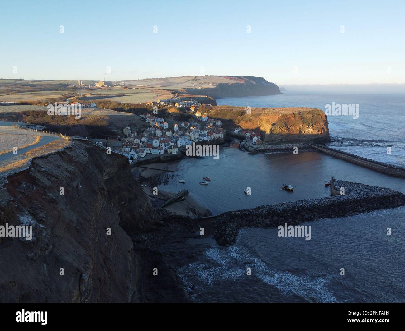 An aerial view of the charming seaside village of Staithes, North ...