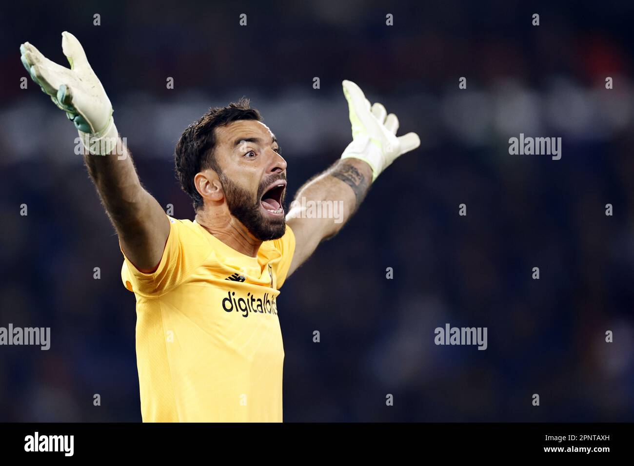 Rome, Italy. April 20, 2023. AS Roma goalkeeper Rui Patricio reacts ...