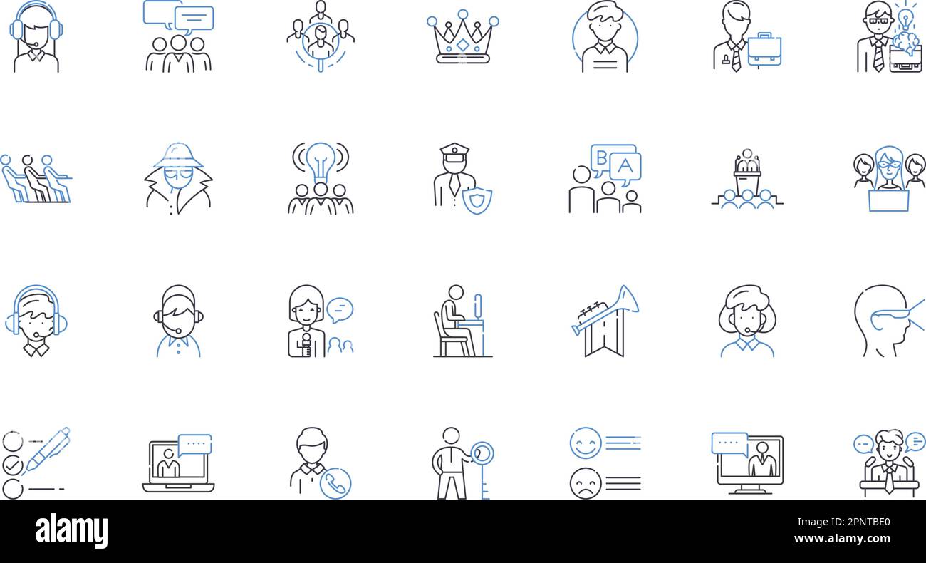Leadership cadre line icons collection. Visionary, Collaborative ...
