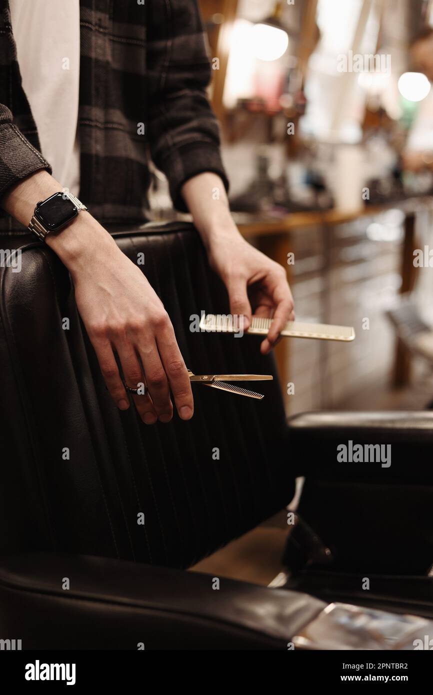 Hair style, hairdresser, beauty and customer service concept.Cropped ...