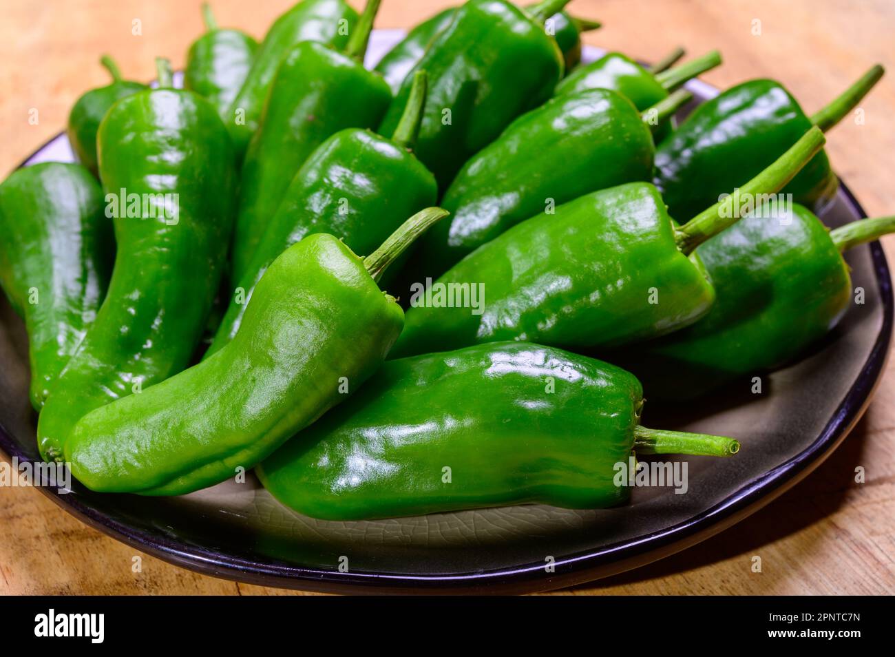 Fresh green mild padron pepper pementos, ready for grill or to be fried ...