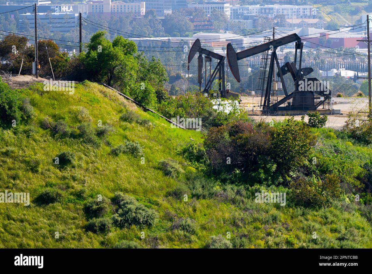 Inglewood, California, USA. 19th Apr, 2023. Oil pumpjacks mining crude ...