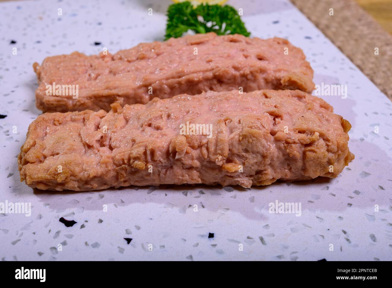 Tasty vegetarian vegan fish free salmon steak, plant based healthy food ...