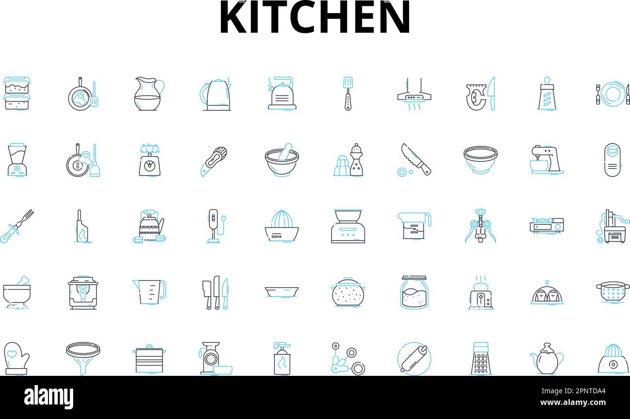 Kitchen linear icons set. Utensils, Cooking, Appliances, Storage ...
