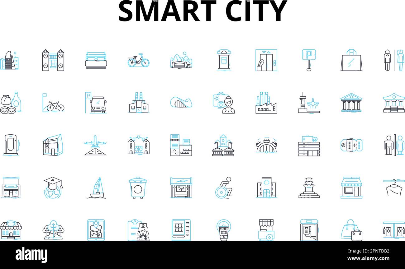Smart city linear icons set. Innovations, Sustainability, Connectedness, Efficiency, Technology ...