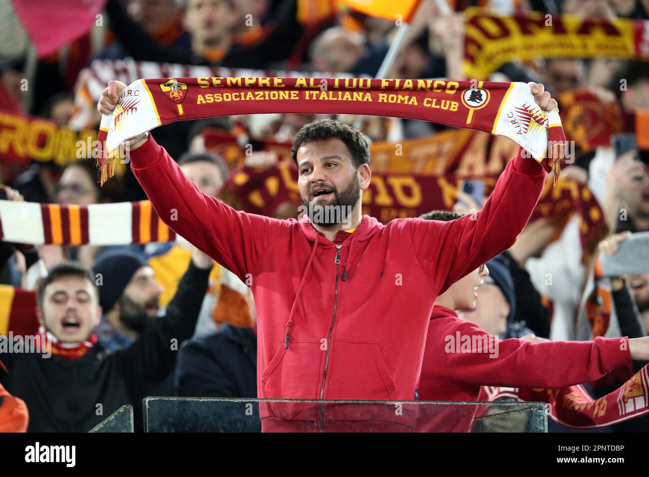 Rome, Italy. April 20, 2023. As Roma fans on the stand during the Uefa ...