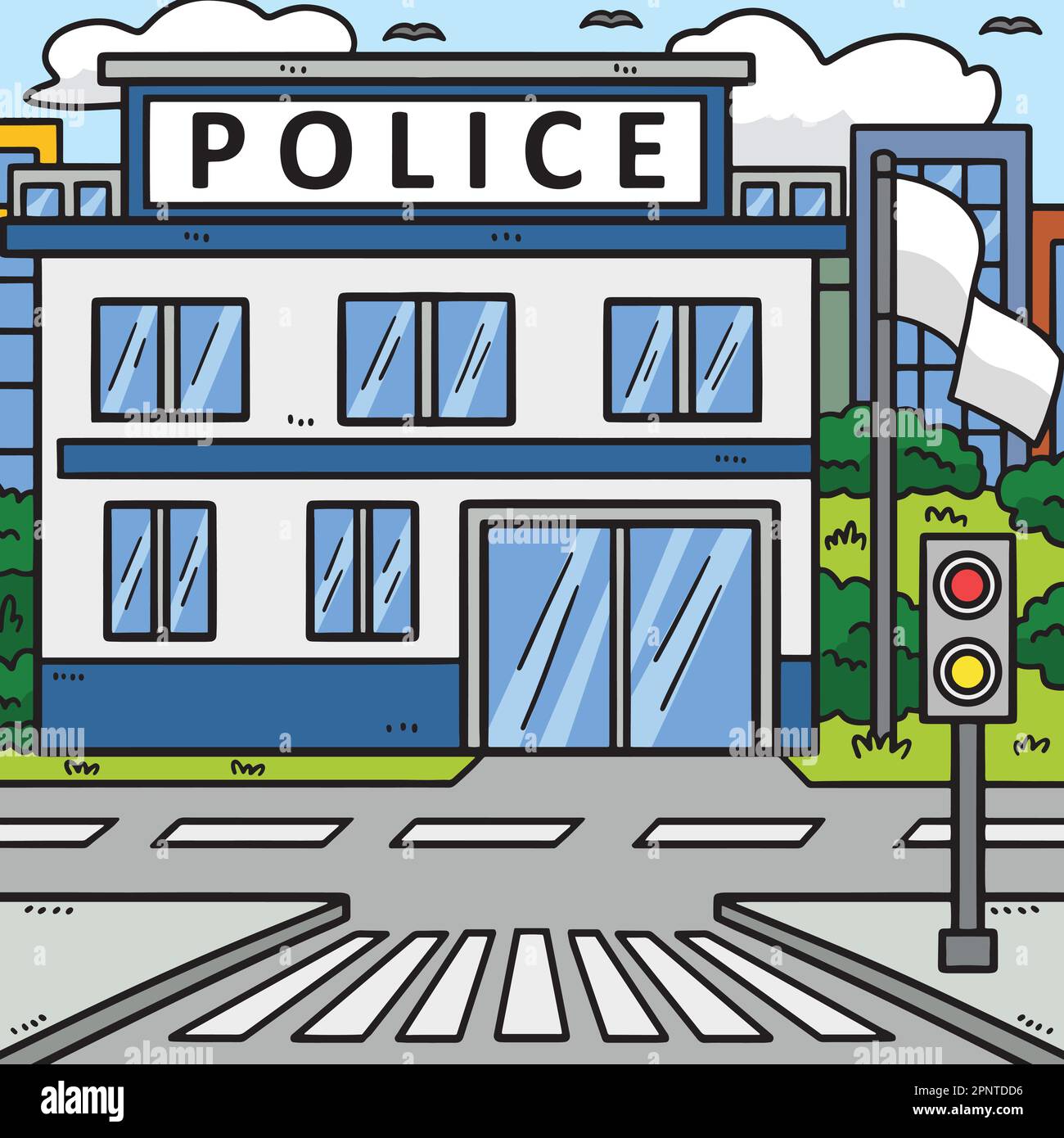 Police Station Colored Cartoon Illustration Stock Vector Image & Art ...