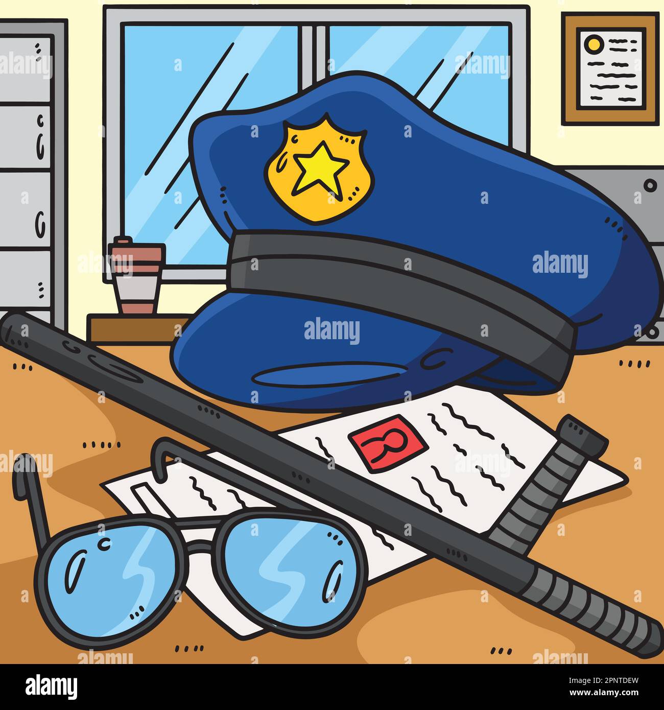 Police Hat And Baton Colored Cartoon Illustration Stock Vector Image ...