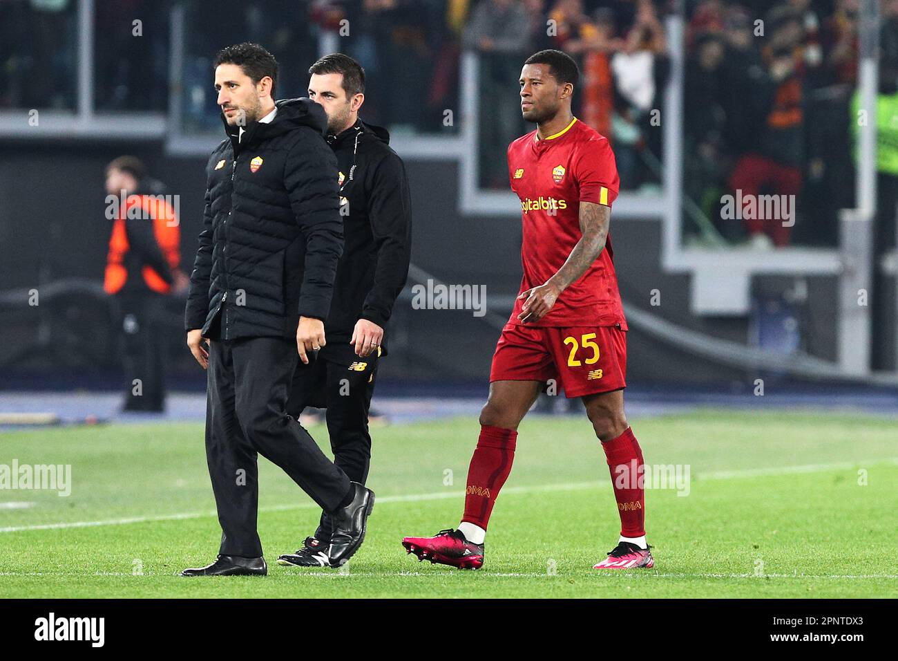 Rome, Italy. 20th Apr, 2023. Georginio Wijnaldum of Roma leaves the ...