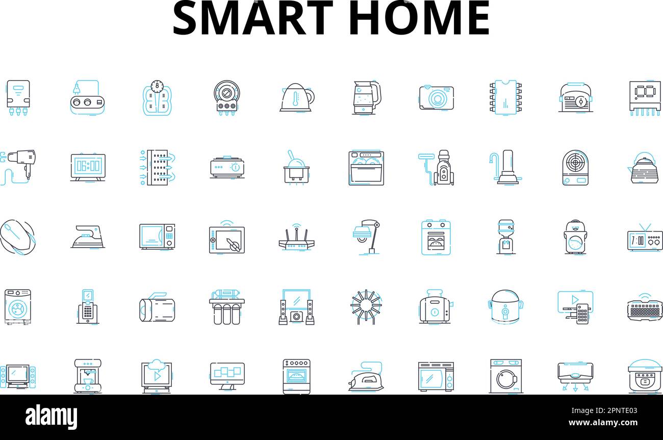 Smart home linear icons set. Automation, Integration, Control, Security, Efficiency ...