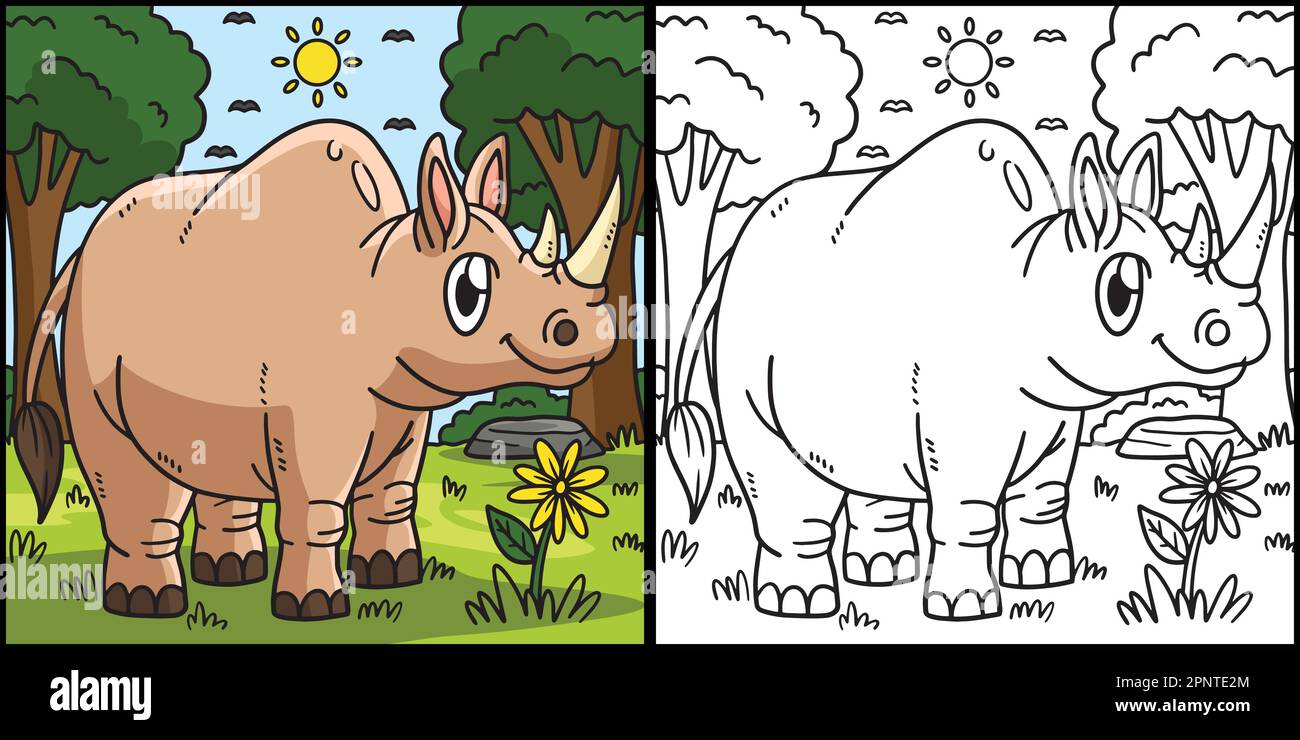 Rhinoceros Coloring Page Colored Illustration Stock Vector Image & Art ...