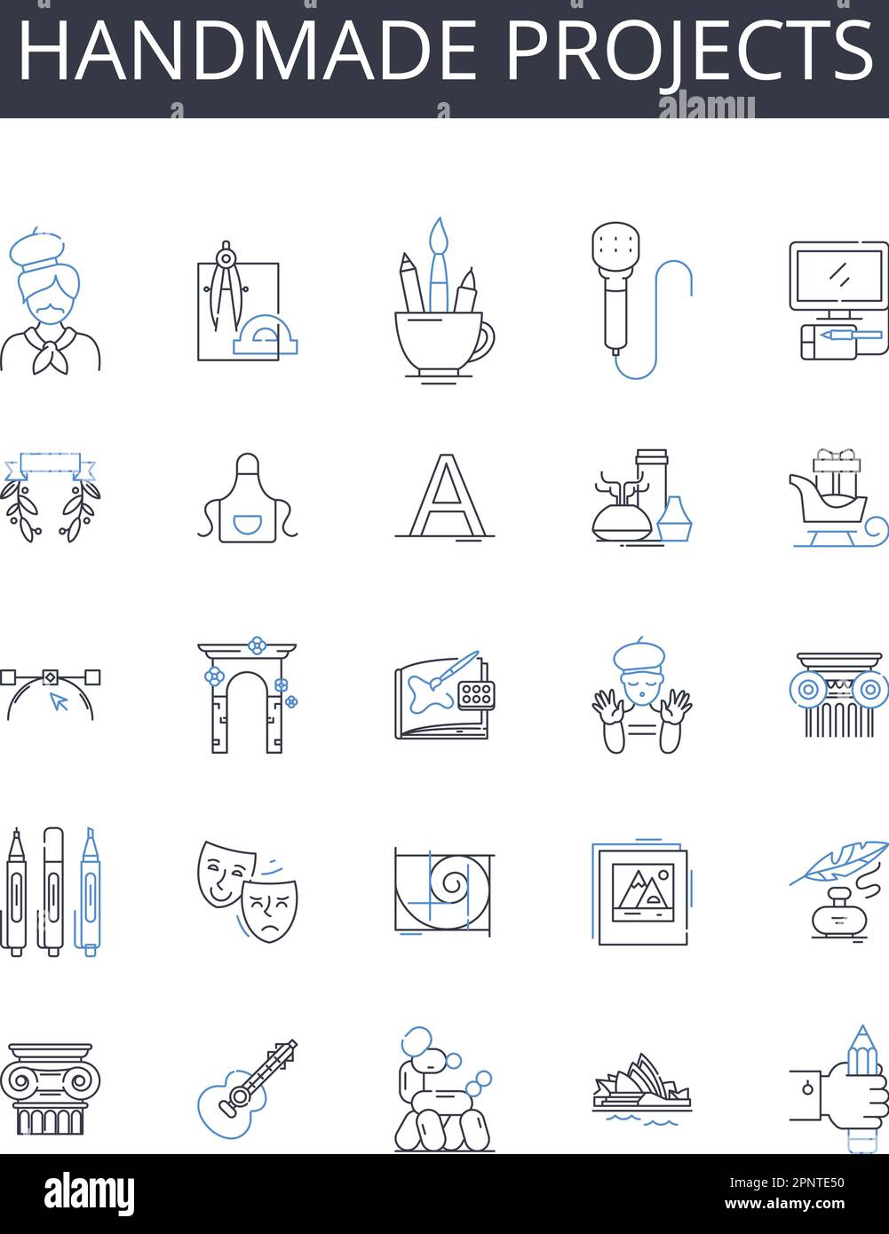 Handmade projects line icons collection. Crafty creations, Artisanal ...