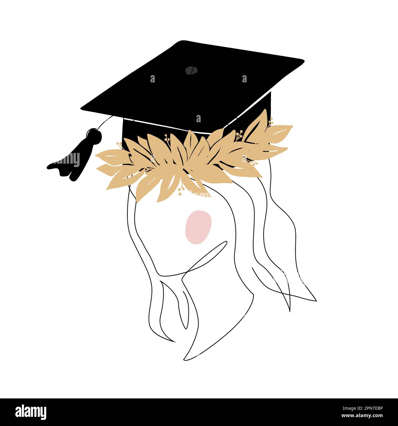 Cute girl silhouette in graduation cap decorated with doodle laurel ...