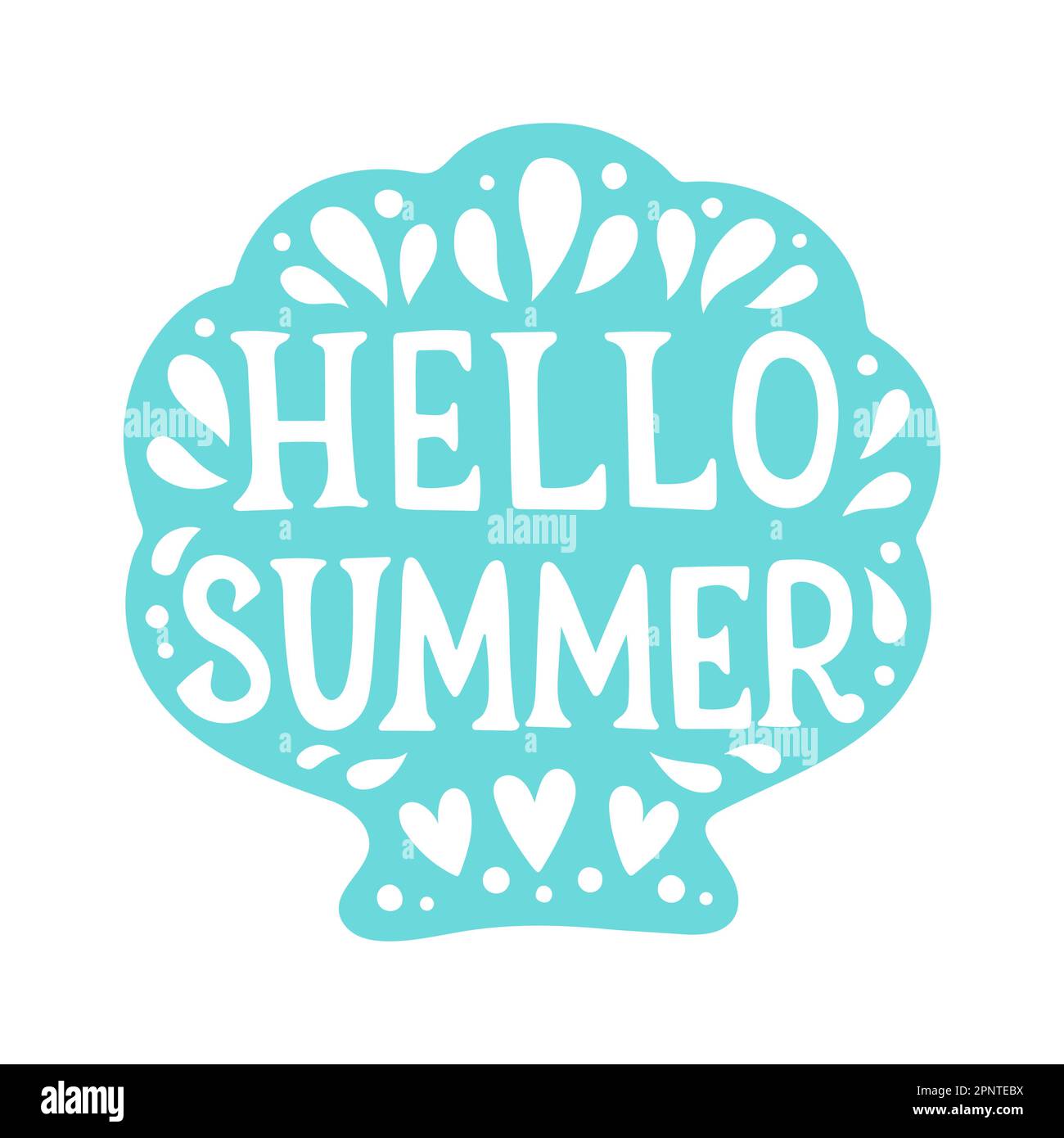Blue seashell that says hello summer on it. Hello Summer lettering ...