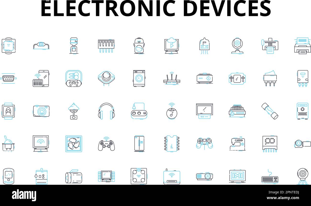 Electronic devices linear icons set. Smartph, Tablet, Laptop, Desktop ...