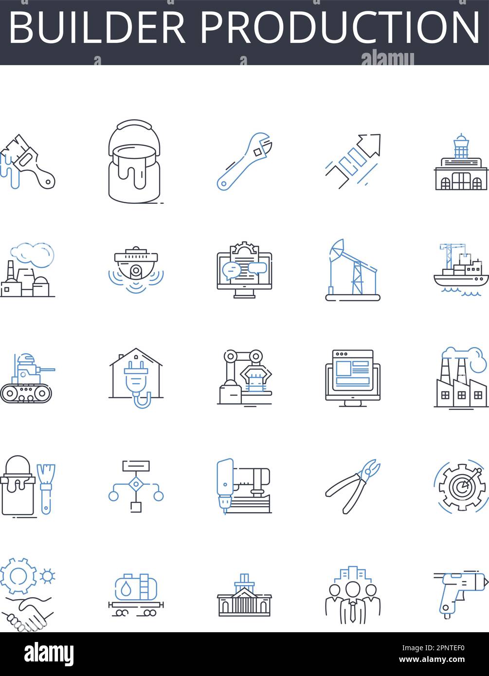Builder production line icons collection. Schedule, Booking ...