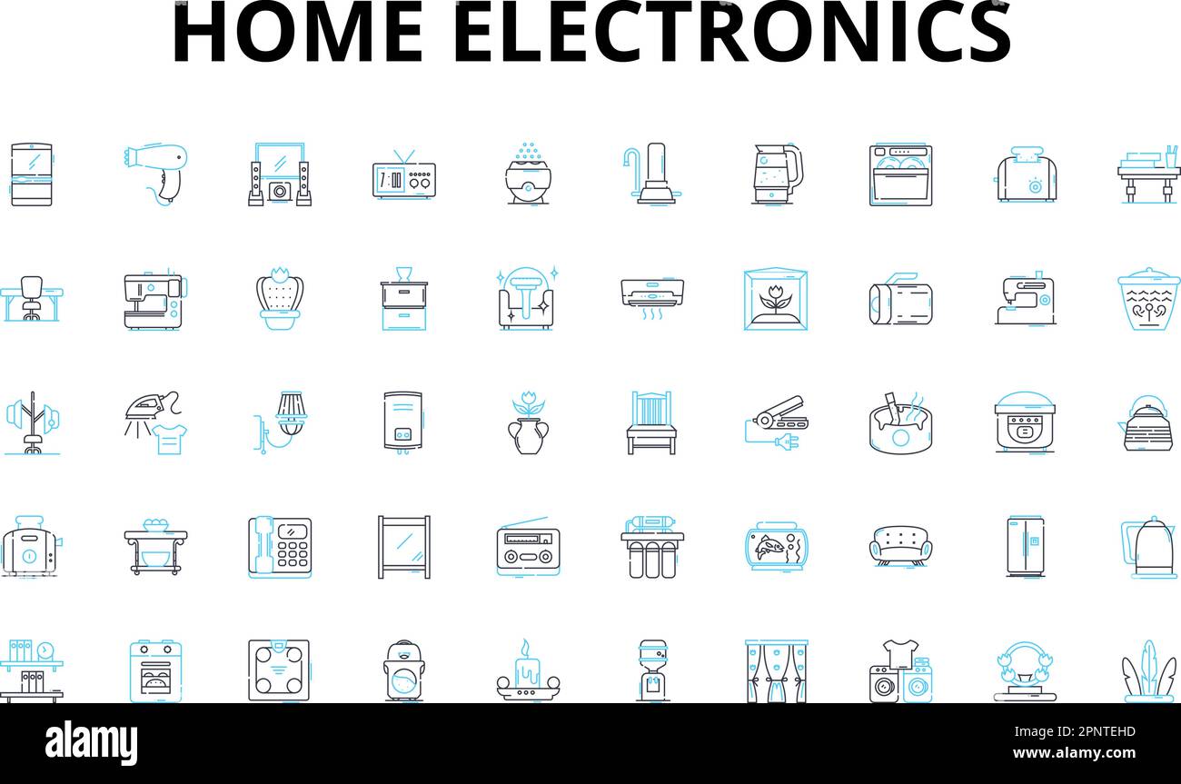 Home electronics linear icons set. Television, Ph, Computer, Headphs ...