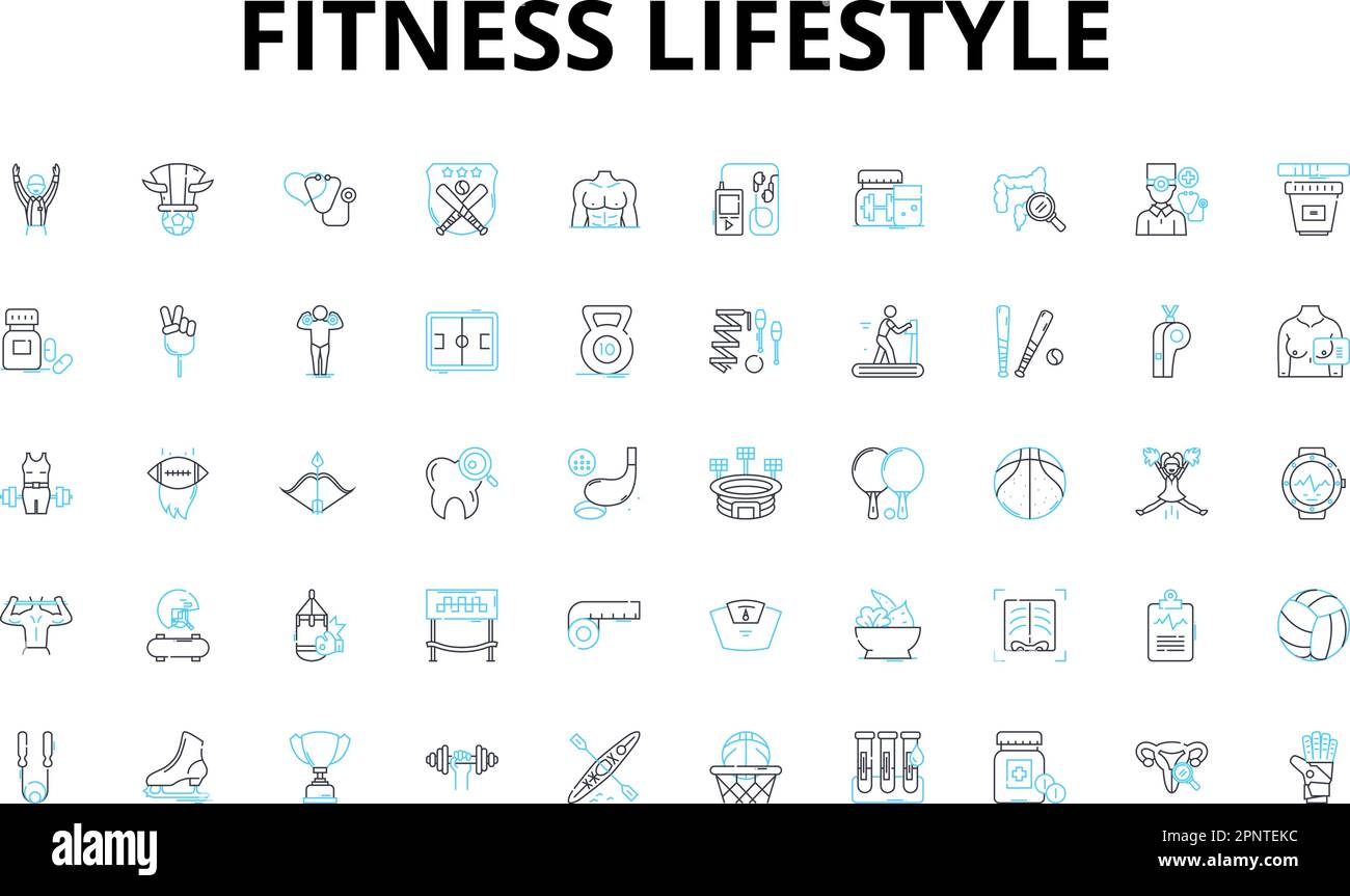 Fitness lifestyle linear icons set. Exercise, Strength, Cardio, Health ...