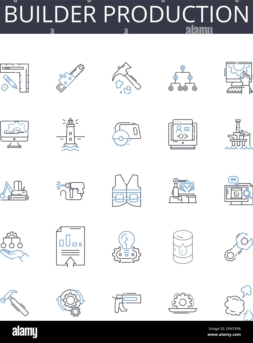 Builder production line icons collection. Manufacturer, Fabricator ...