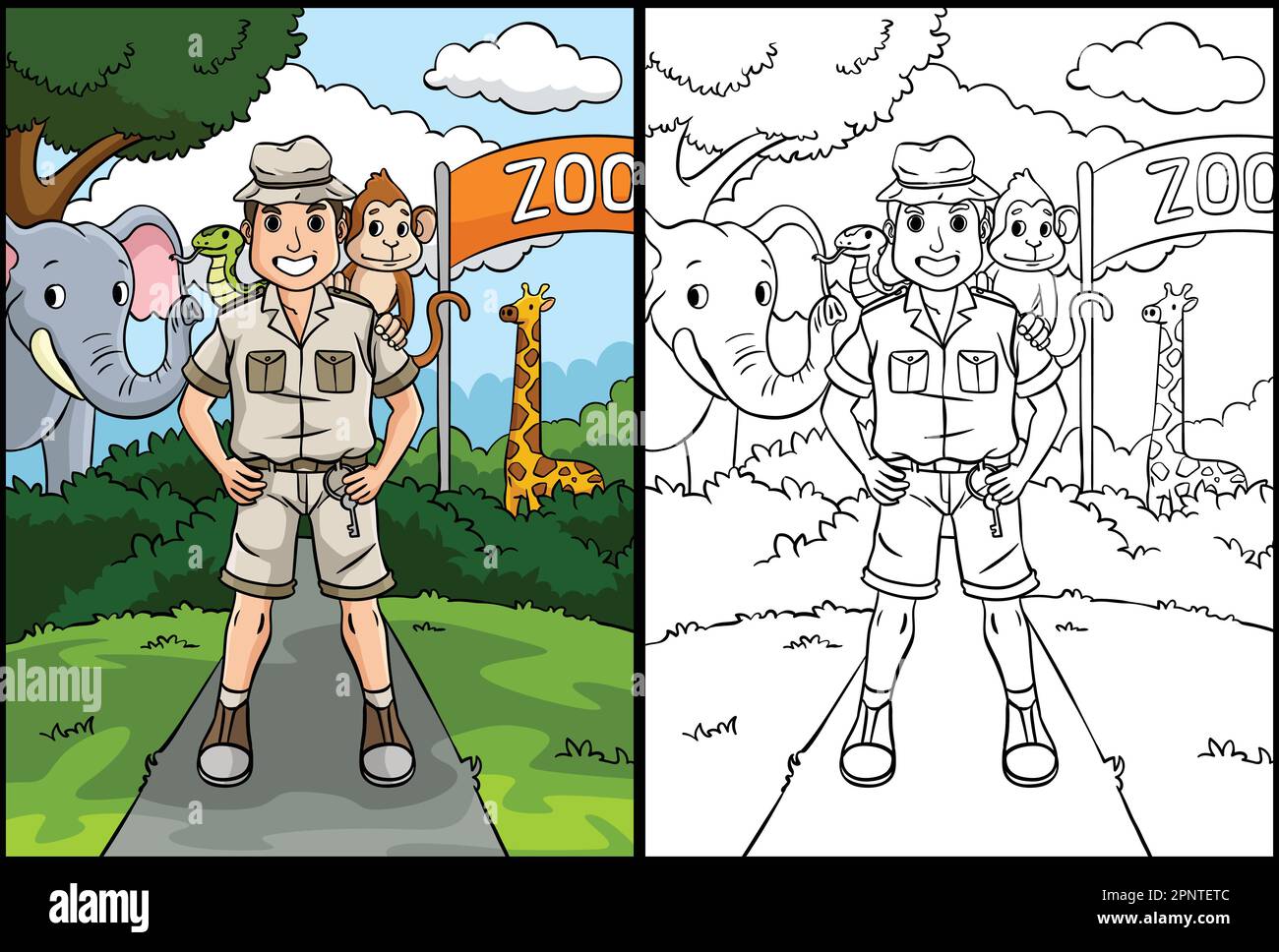 Zookeeper Coloring Page Colored Illustration Stock Vector Image & Art ...