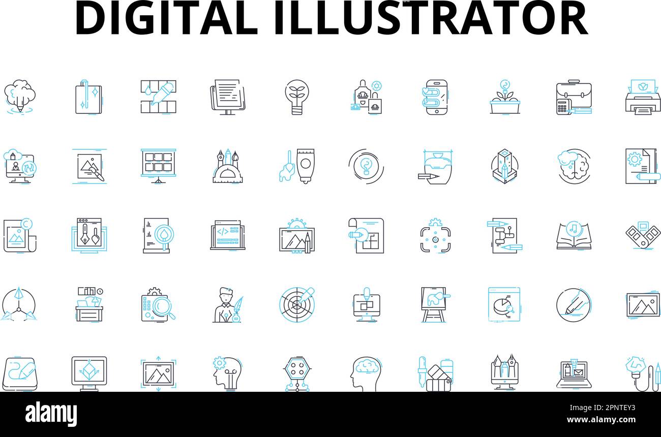 Digital illustrator linear icons set. Vector, Sketch, Layers ...