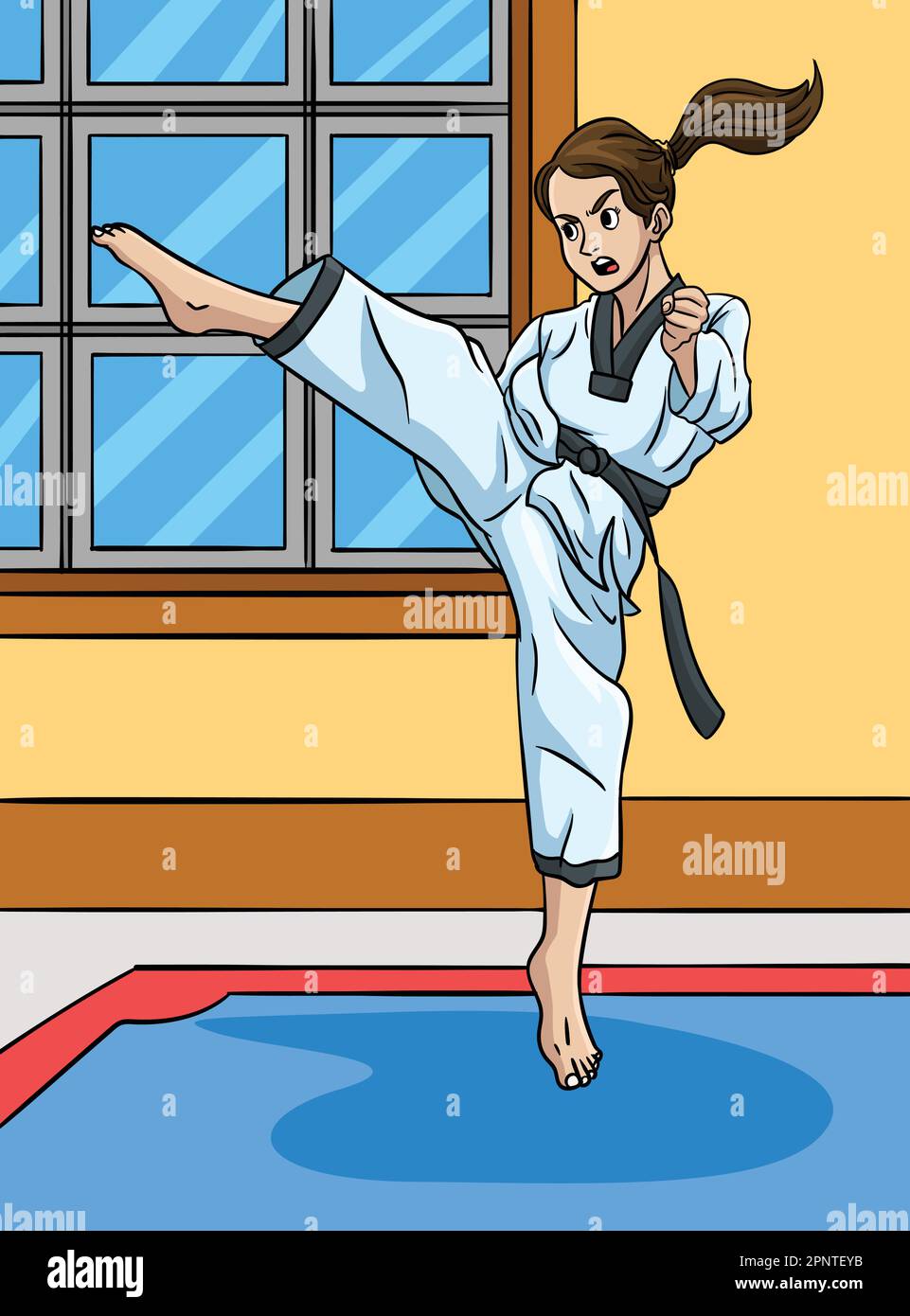 Taekwondo Sport Colored Cartoon Illustration Stock Vector Image & Art ...