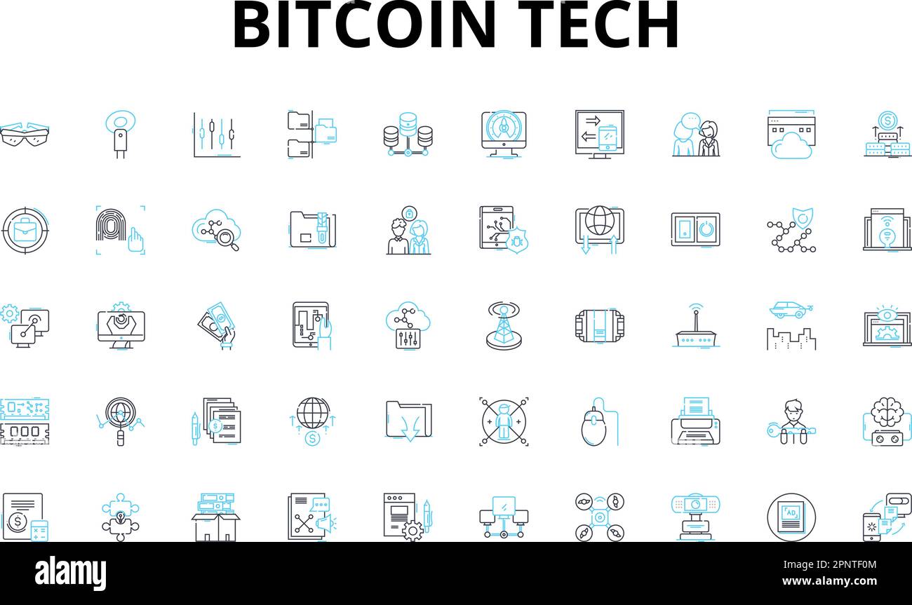 Bitcoin Tech Linear Icons Set Cryptocurrency Blockchain Mining Node