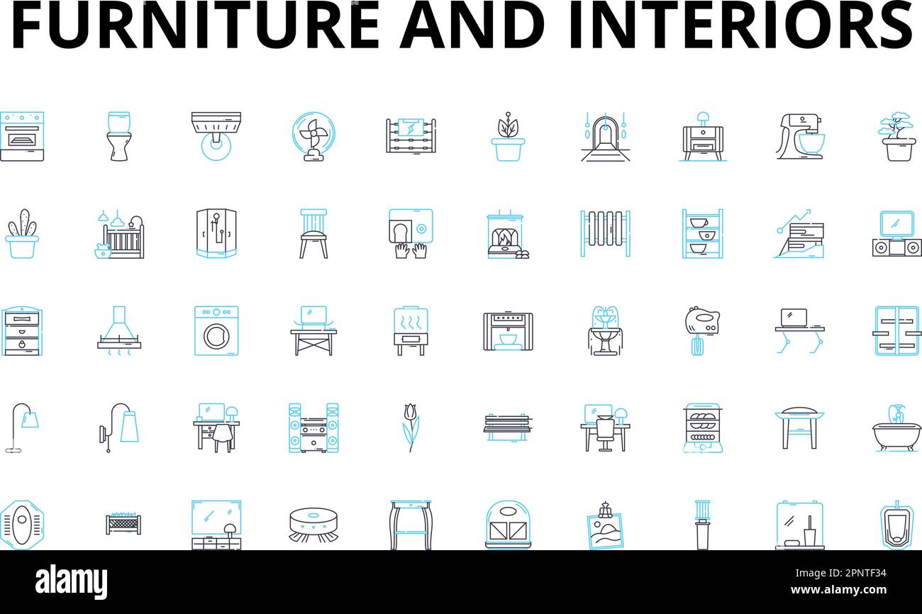 Furniture and interiors linear icons set. Minimalist, Vintage ...