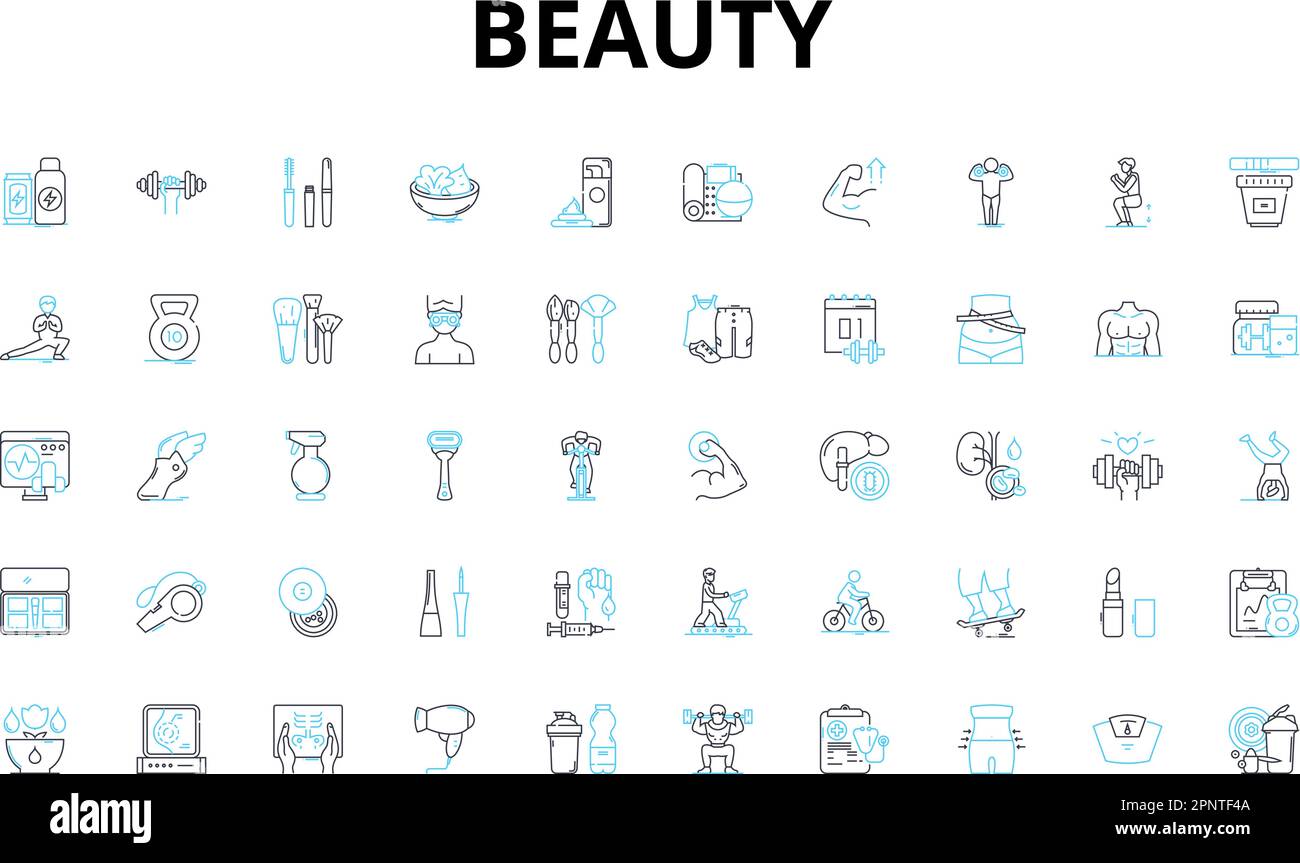 Beauty linear icons set. Radiant, Glamorous, Flawless, Stunning ...