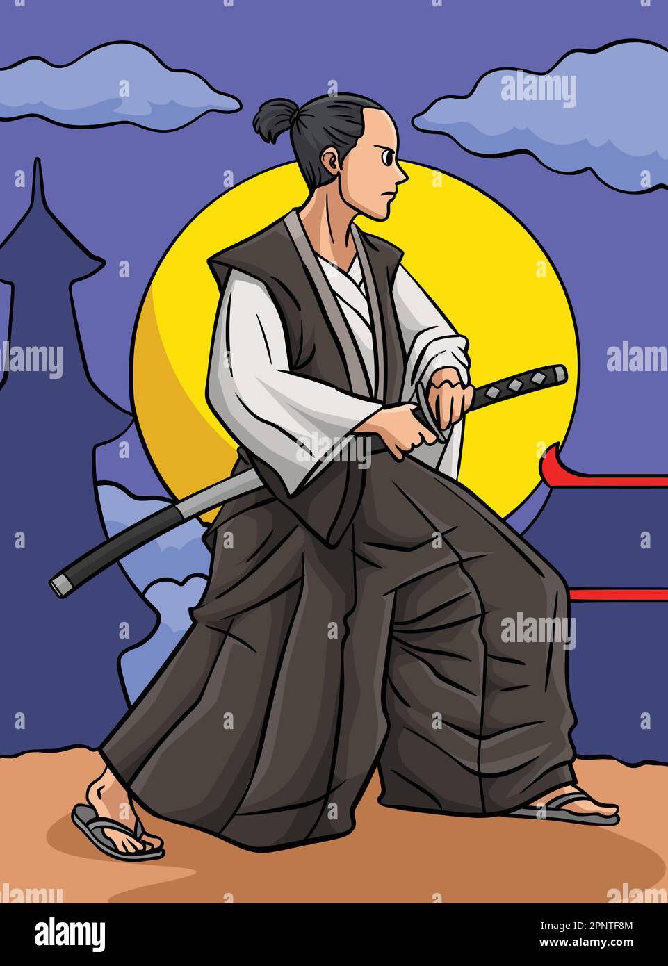 Samurai Sword Colored Cartoon Illustration Stock Vector Image & Art - Alamy