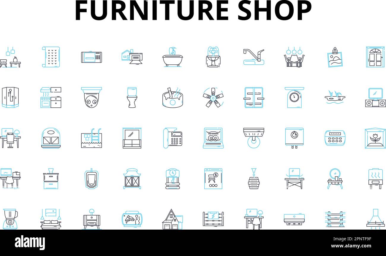 Furniture shop linear icons set. Sofas, Chairs, Tables, Beds, Dressers ...