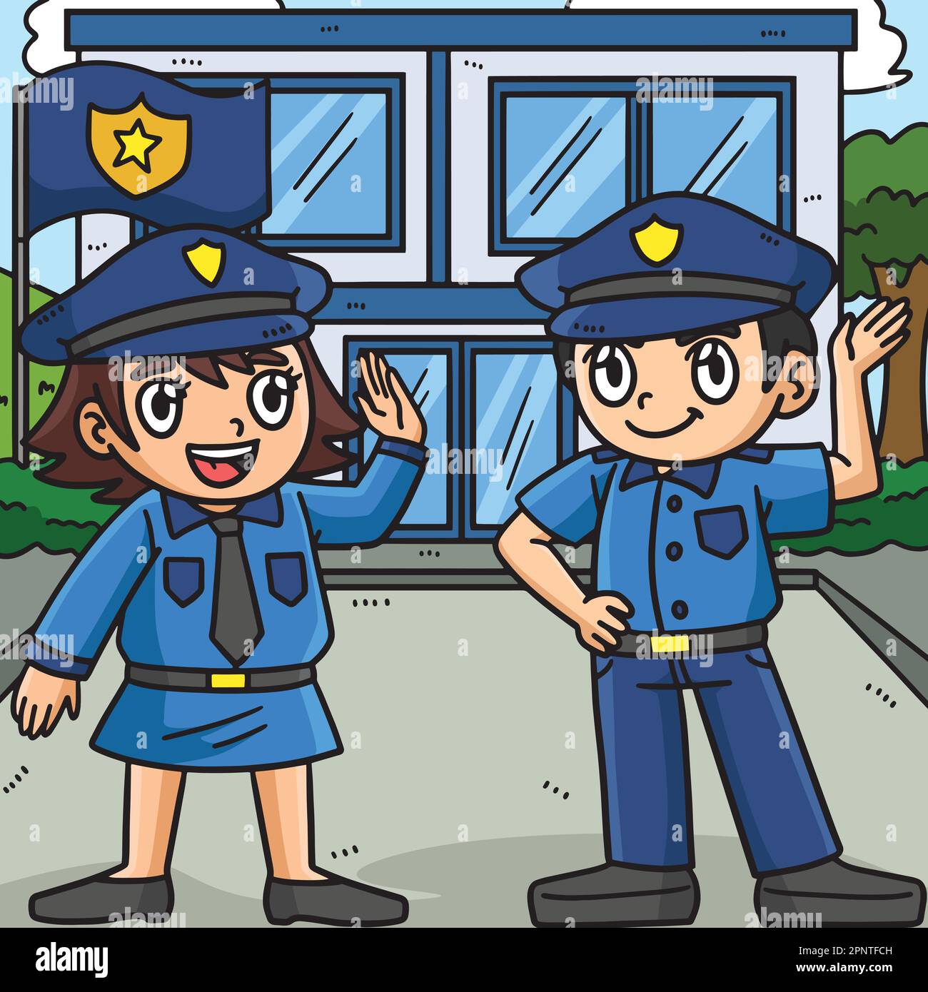 Police Officers Colored Cartoon Illustration Stock Vector Image & Art ...