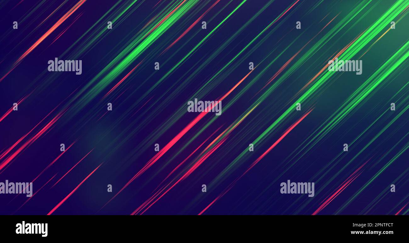 Abstract with beautiful diagonal geometric red-green flying luminous ...