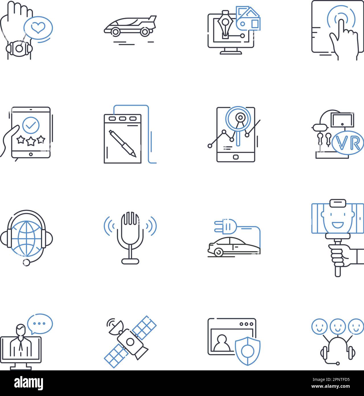 Electronic gadgetry line icons collection. Smartph, Tablet, Laptop, Smartwatch, Headphs, Earbuds ...
