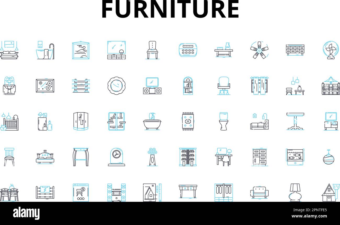 Furniture linear icons set. Comfortable, Stylish, Functional, Durable ...
