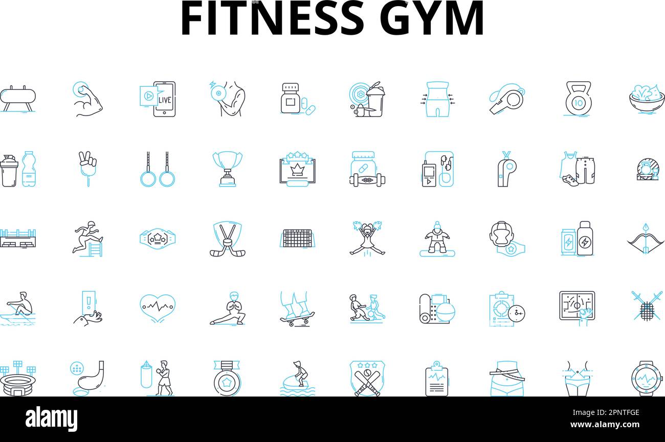 Fitness gym linear icons set. Workout, Health, Strength, Cardio, Endurance, Power, Fitness ...