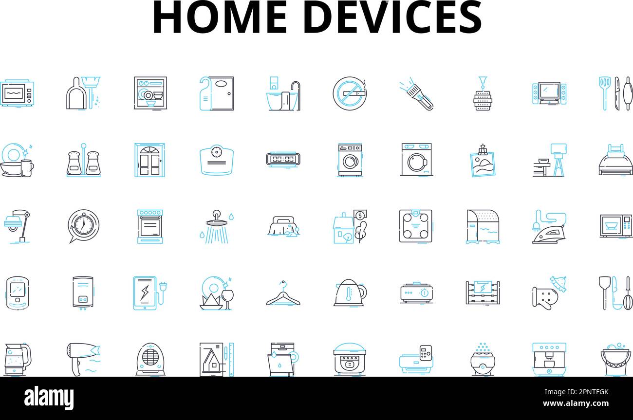 Home devices linear icons set. Smart, Automation, Security, Efficiency ...