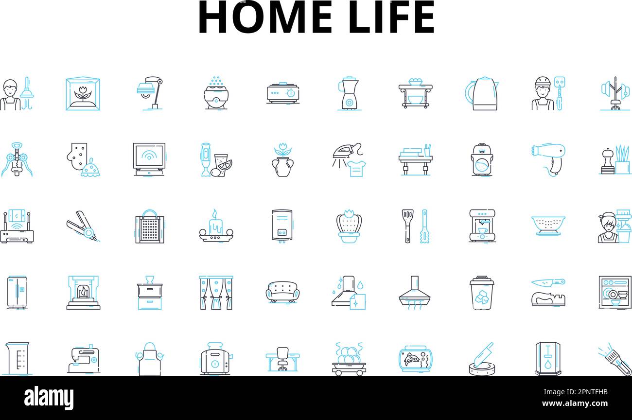 Home life linear icons set. Comfort, Cozy, Family, Love, Memories ...
