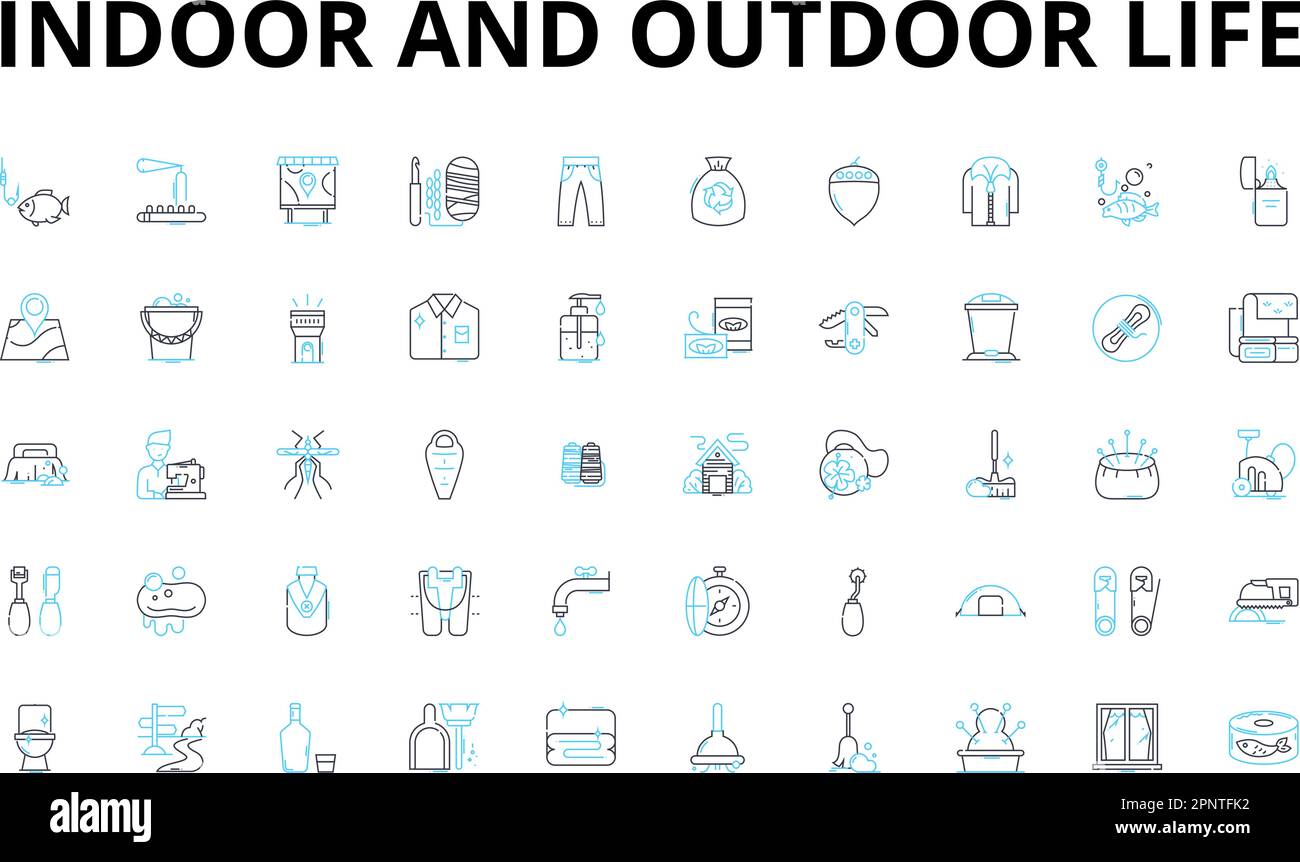 Indoor and outdoor life linear icons set. ndoor:, Cozy, Warm ... Indoor and outdoor life linear icons set. ndoor:, Cozy, Warm ...
