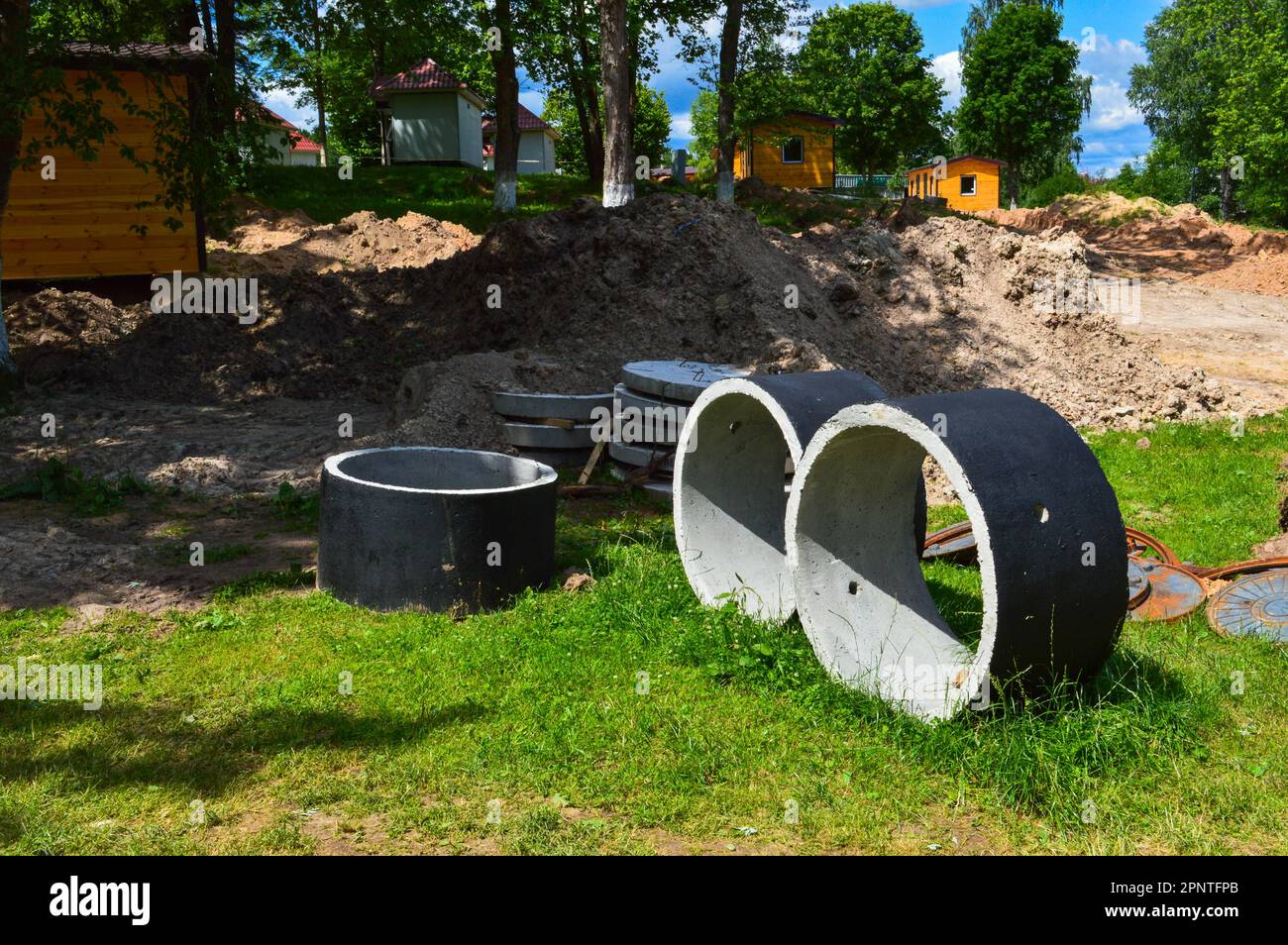 Large round concrete cement stone rings for the construction of sewage ...