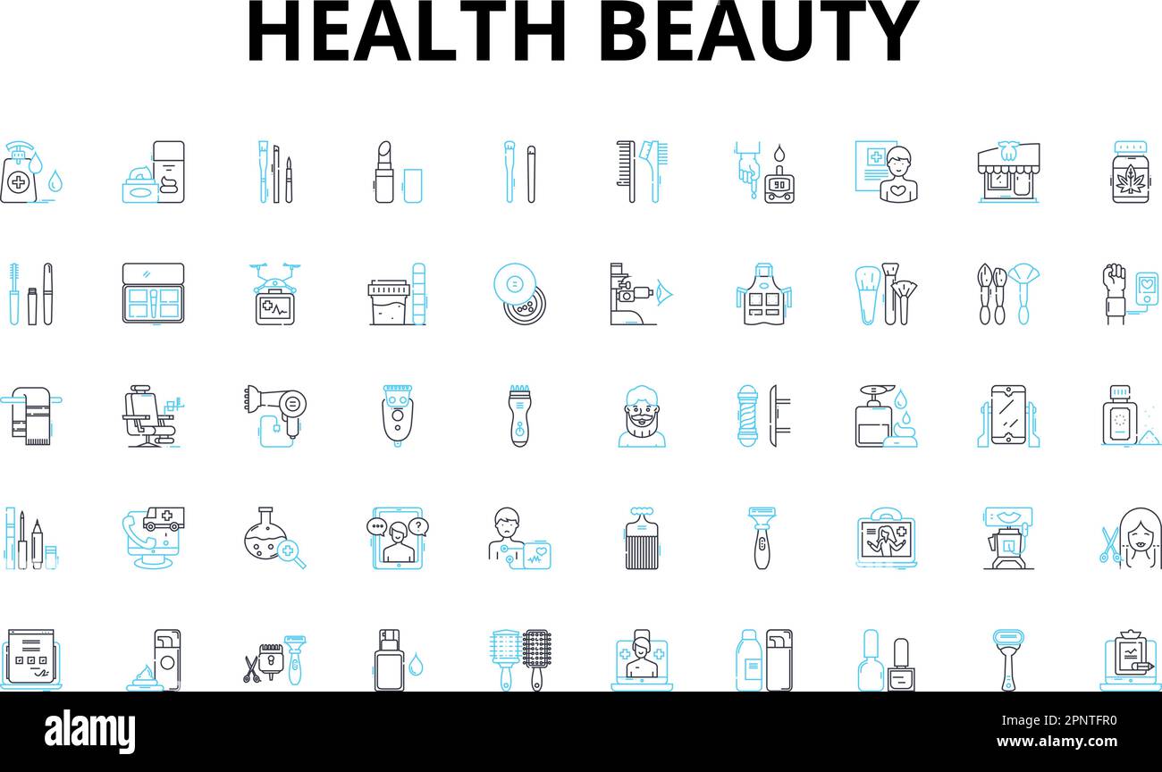 Health beauty linear icons set. Radiant, Nourished, Refreshed, Youthful ...