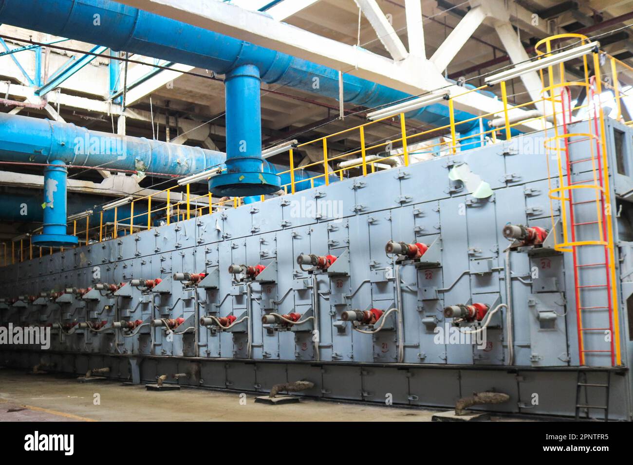 Beautiful metal industrial powerful equipment of the production line on ...